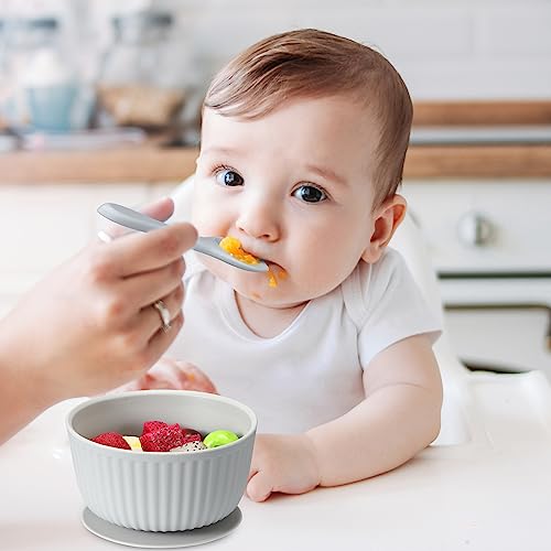 Jinei 6 Pack Baby Silicone Suction Bowls with Spoon Baby Led Weaning Food Bowl Toddler Food Storage Bowl Dishwasher Microwave Safe Feeding Set