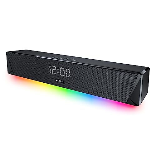 Sound Bars for TV, Cinematic TV Sound Bar with Impactful Bass, Bluetooth Soundbar for TV with RGB Lights and Clock, Wall Mountable TV Speakers Sound Bar Work with Traditional or Smart TV, Computer