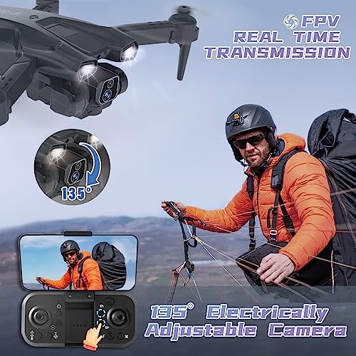 Drone with Camera HD 2 Cameras Mini Drones for Adults 135° Electrically Adjustable RC FPV WIFI Foldable Quadcopter Toy Aircraft Gifts 360° Flips Gravity Control Altitude Hold for Beginners 2 Batteries