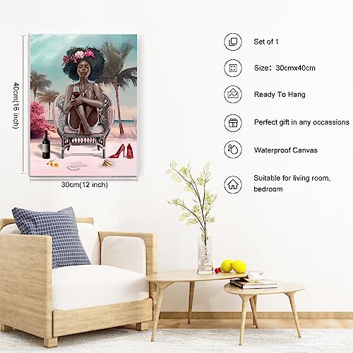 Churies African American Black Girl Wall Art,12x16 Inch Beautiful Woman Wall Poster Bathroom Living Room Girls' Room Wall Decor Set of 1