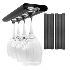 aa brothers aluminum wine glass rack 2 pack, under cabinet wine glass holder, under shelf mounted stemware rack for bar kitchen, hanging stemware rack organizer hanger, black