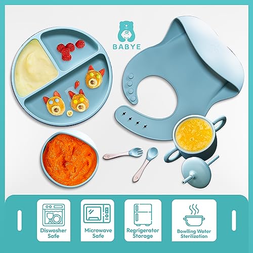 BABYE Silicone Baby Feeding set, Baby led weaning supplies, Baby spoons, Sippy cup, Toddler utensils, toddler plates, baby bowls, feeding supplies, Snack cups, Baby bibs