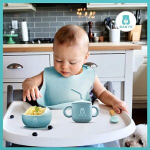 BABYE Silicone Baby Feeding set, Baby led weaning supplies, Baby spoons, Sippy cup, Toddler utensils, toddler plates, baby bowls, feeding supplies, Snack cups, Baby bibs