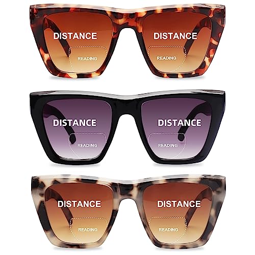 LADEESSE Bifocal Sunglasses For Women Oversized Retro Reading Sunglasses 3 Pack UV400 Sun Readers Glasses +2.0