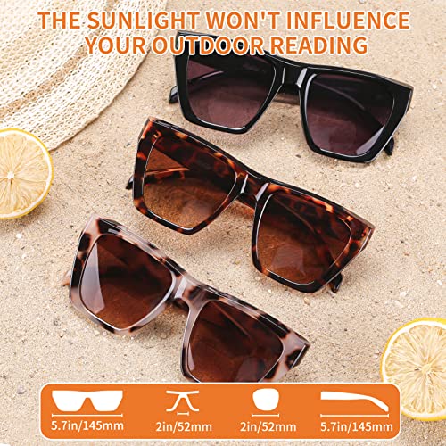 LADEESSE Bifocal Sunglasses For Women Oversized Retro Reading Sunglasses 3 Pack UV400 Sun Readers Glasses +2.0