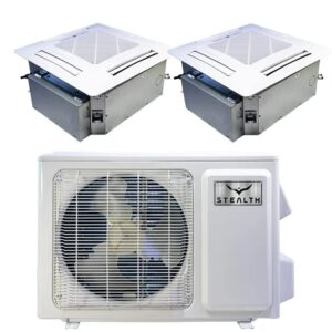 18,000 btu 23 seer stealth designer+ dual zone ceiling cassette heat pump system 12+12