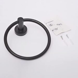 Matte Black Towel Ring - SUS304 Stainless Steel Hand Towel Holder, Modern Bathroom Wall Mount Towel Rack - 1 Pack