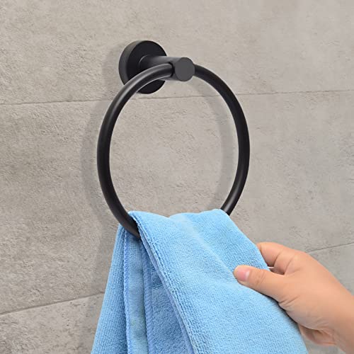 Matte Black Towel Ring - SUS304 Stainless Steel Hand Towel Holder, Modern Bathroom Wall Mount Towel Rack - 1 Pack