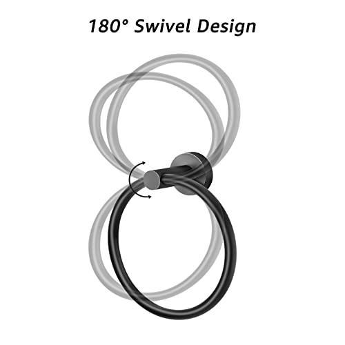 Matte Black Towel Ring - SUS304 Stainless Steel Hand Towel Holder, Modern Bathroom Wall Mount Towel Rack - 1 Pack