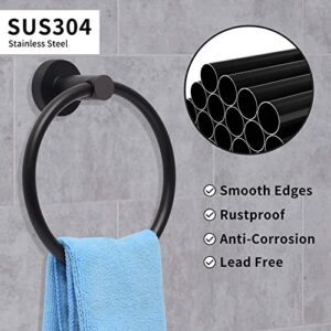 Matte Black Towel Ring - SUS304 Stainless Steel Hand Towel Holder, Modern Bathroom Wall Mount Towel Rack - 1 Pack