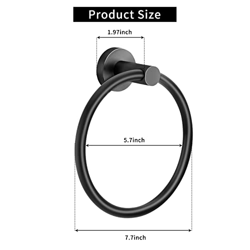 Matte Black Towel Ring - SUS304 Stainless Steel Hand Towel Holder, Modern Bathroom Wall Mount Towel Rack - 1 Pack