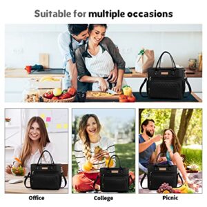 EASYASLYN Large Women Lunch Bags for Work/Insulated Adult Lunch Box for Men Women/Leak Proof Cooler Lunch Tote Bag with Storage Pocket/Fashion Lunch Bag for Women With Shoulder Strap (BLACK)