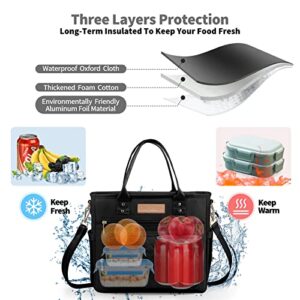 EASYASLYN Large Women Lunch Bags for Work/Insulated Adult Lunch Box for Men Women/Leak Proof Cooler Lunch Tote Bag with Storage Pocket/Fashion Lunch Bag for Women With Shoulder Strap (BLACK)