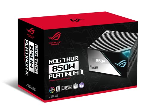 ASUS ROG Thor 850W Platinum II (Fully Modular Power Supply, 80+ Platinum, Lambda A++ Certified, ROG heatsinks, 135mm PWM Fan, 0dB Mode, OLED Panel, Sleeved Cables, Aura Sync, 10 Year Warranty)