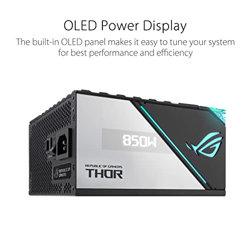 ASUS ROG Thor 850W Platinum II (Fully Modular Power Supply, 80+ Platinum, Lambda A++ Certified, ROG heatsinks, 135mm PWM Fan, 0dB Mode, OLED Panel, Sleeved Cables, Aura Sync, 10 Year Warranty)