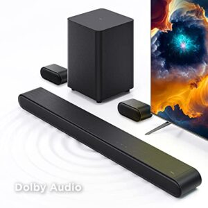 TCL 5.1ch Sound Bar with Wireless Subwoofer (S4510, 2023 Model), Built-in Center Channel, 2 Rear Surround Sound Speakers, Dolby Audio, DTS Virtual:X, Bluetooth, Wall Mount/HDMI Cable Included,Black