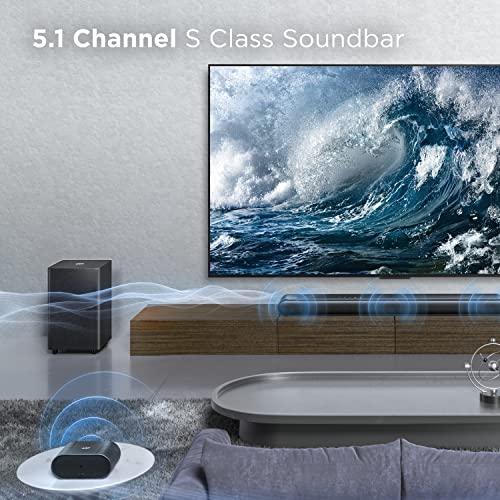 TCL 5.1ch Sound Bar with Wireless Subwoofer (S4510, 2023 Model), Built-in Center Channel, 2 Rear Surround Sound Speakers, Dolby Audio, DTS Virtual:X, Bluetooth, Wall Mount/HDMI Cable Included,Black