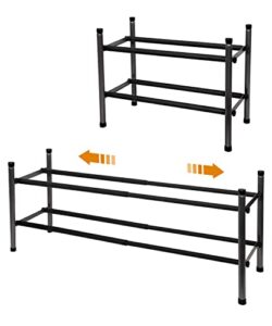 mulisoft 2-tier expandable shoe rack, stackable and adjustable shoe shelf storage organizer heavy duty metal free standing shoe rack for closet entryway bedroom garage (black),1 pack