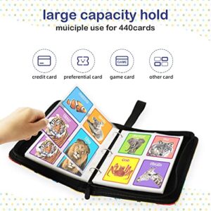 Card Binder 4-Pocket with 55 Removable Sheets Holds 440 Cards, Portable Waterproof Trading Card Holder for Game Cards, Yugioh, MTG, Trading Card Holder Gifts for Boys Girls