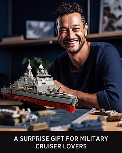 Nifeliz Ticonderoga-Class Cruiser, Ticonderoga-Class Guided-Missile Cruiser Building Toy, Military Warship Display Model Set with Stand for Adult Gift Giving (1,513 Piece)