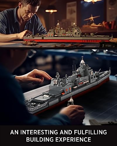 Nifeliz Ticonderoga-Class Cruiser, Ticonderoga-Class Guided-Missile Cruiser Building Toy, Military Warship Display Model Set with Stand for Adult Gift Giving (1,513 Piece)