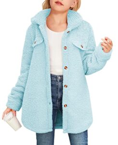 haloumoning girls fuzzy fleece jacket casual button down sherpa overcoat faux fur jackets outwear 4-15 years