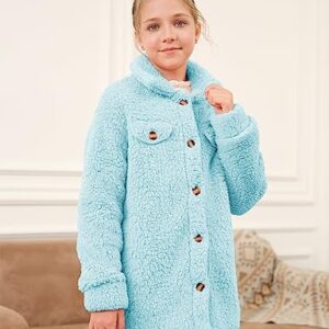 Haloumoning Girls Fuzzy Fleece Jacket Casual Button Down Sherpa Overcoat Faux Fur Jackets Outwear 4-15 Years