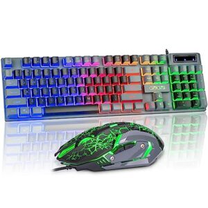 chonchow gaming keyboard and mouse combo led backlit 104keys full size keyboard light up usb wired mechanical feel 3600 dpi gaming mic for windows pc mac xbox gamer