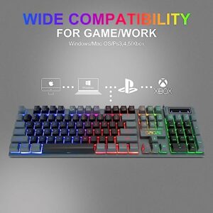 CHONCHOW Gaming Keyboard and Mouse Combo LED Backlit 104Keys Full Size Keyboard Light Up USB Wired Mechanical Feel 3600 DPI Gaming Mic for Windows PC Mac Xbox Gamer