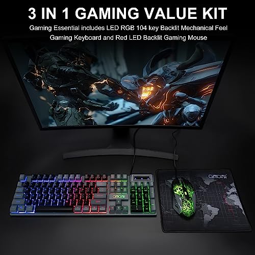 CHONCHOW Gaming Keyboard and Mouse Combo LED Backlit 104Keys Full Size Keyboard Light Up USB Wired Mechanical Feel 3600 DPI Gaming Mic for Windows PC Mac Xbox Gamer