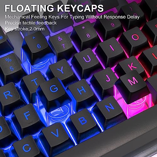 CHONCHOW Gaming Keyboard and Mouse Combo LED Backlit 104Keys Full Size Keyboard Light Up USB Wired Mechanical Feel 3600 DPI Gaming Mic for Windows PC Mac Xbox Gamer