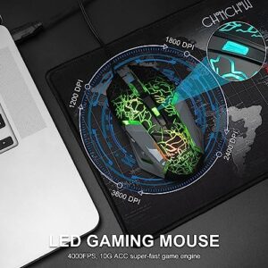 CHONCHOW Gaming Keyboard and Mouse Combo LED Backlit 104Keys Full Size Keyboard Light Up USB Wired Mechanical Feel 3600 DPI Gaming Mic for Windows PC Mac Xbox Gamer