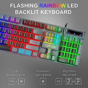 CHONCHOW Gaming Keyboard and Mouse Combo LED Backlit 104Keys Full Size Keyboard Light Up USB Wired Mechanical Feel 3600 DPI Gaming Mic for Windows PC Mac Xbox Gamer