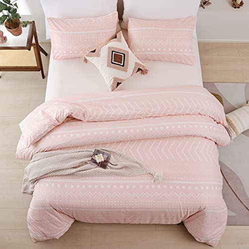 Smoofy Aztec Blush Pink Comforter Queen Size, Folkloric Art Pattern Pink Bedding Sets Queen Boho Aztec Bohemian Queen Comforter Set with Soft Microfiber Fill Bedding, 1 Comforter 2 Pillowcases