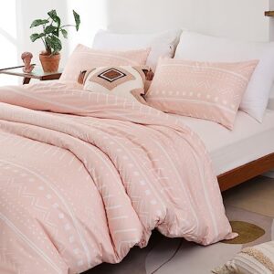 Smoofy Aztec Blush Pink Comforter Queen Size, Folkloric Art Pattern Pink Bedding Sets Queen Boho Aztec Bohemian Queen Comforter Set with Soft Microfiber Fill Bedding, 1 Comforter 2 Pillowcases