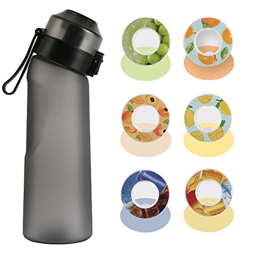 nezababy Water Bottle with Flavor Pods,Fruit Fragrance Water Bottle,Scent Water Cup,Sports Water Cup Suitable for Outdoor Sports (Black(500ML)+6Pcs)