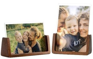 eletecpro picture frame 2 pack, 4x6 brown picture frames with walnut wood base and high definition break free acrylic glass covers for tabletop or desktop display, horizontal & vertical