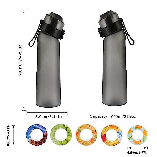 nezababy Water Bottle with Flavor Pods,Fruit Fragrance Water Bottle,Scent Water Cup,Sports Water Cup Suitable for Outdoor Sports (Black(500ML)+6Pcs)