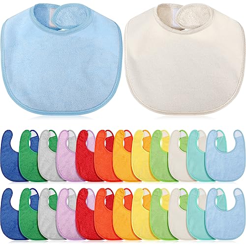 24 Pcs Baby Bibs Bulk Terry Cotton Teething Bibs Baby Shower Gifts Newborn Infant Bibs Washable Absorbent Baby Drooling Bibs with Adjustable Hook and Loop Closure for Boys Girls, 12 Colors