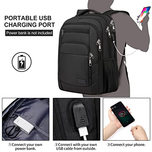 Travel Laptop Backpack, Large School Backpack for Boys, Business Slim Durable Laptop Backpack with USB Charging Port, 15.6 Inch Anti Theft Water Resistant College Computer Bag Daypack for Men Women