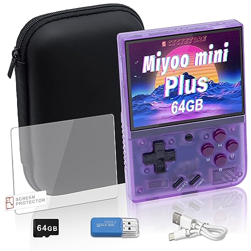 CICYSTORE Miyoo Mini Plus Handheld Game Console,Retro Game Console for Adults and Children,3.5" IPS Screen,64GB TF Card 10,000+ Games,Support WiF(Purple-64G)