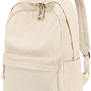 School Backpack for Teens Large Corduroy Bookbag Lightweight 17 inch Laptop Bag for Girls Women Casual High School College (Corduroy-Beige)