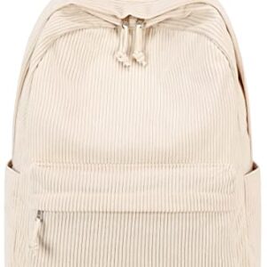 School Backpack for Teens Large Corduroy Bookbag Lightweight 17 inch Laptop Bag for Girls Women Casual High School College (Corduroy-Beige)