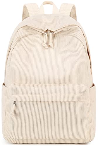 School Backpack for Teens Large Corduroy Bookbag Lightweight 17 inch Laptop Bag for Girls Women Casual High School College (Corduroy-Beige)