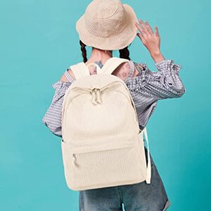 School Backpack for Teens Large Corduroy Bookbag Lightweight 17 inch Laptop Bag for Girls Women Casual High School College (Corduroy-Beige)