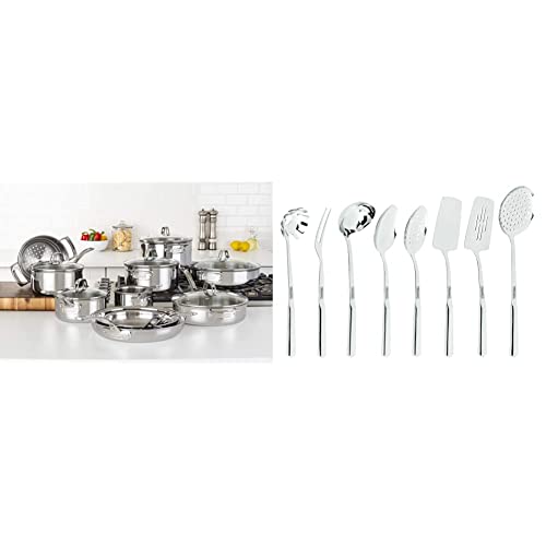 Viking Culinary 3-Ply Stainless Steel Cookware Set, 17 piece | Includes Pots & Pans, Steamer Insert & Glass Lids | Dishwasher, Oven Safe & 304 Stainless Steel Kitchen Utensil Set