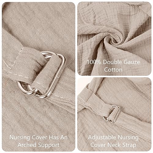 Nursing Cover for Baby Breastfeeding & Pumping, Soft & Breathable Fabric with Rigid Hoop for Mother Nursing Apron, Covers Car Seat Stroller Cover & Shopping Cart (Khaki)