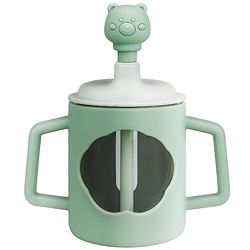 Laucci Straw Sippy Cups for Baby 6-12 Months and Toddlers 1-3 Year Old, Glass Sippy Cups with Handles for Infant, BPA Free, Non-Toxic, Spill-Proof, Drop-Proof (Morandi Green) 9 fl oz