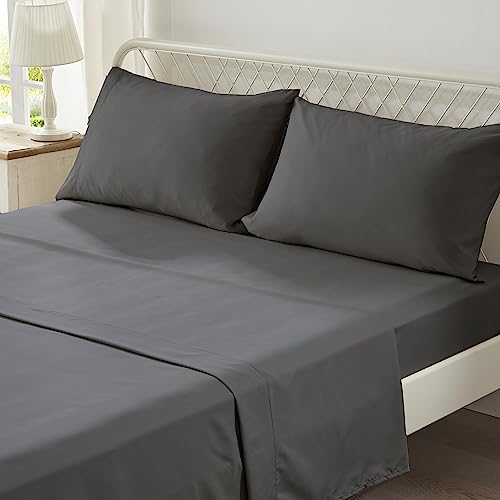 Zzlpp Queen Comforter Set 7 Pieces, Dark Grey Seersucker Bed in a Bag with Comforter and Sheets, All Season Bedding Sets with 1 Comforter, 2 Pillow Shams, 2 Pillowcases, 1 Flat Sheet, 1 Fitted Sheet