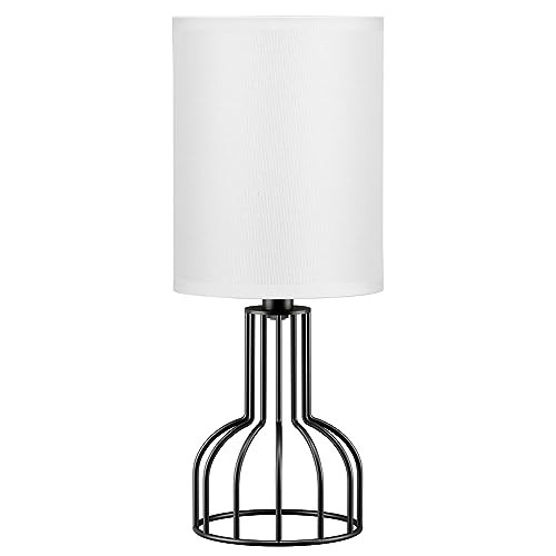 Bedside Table Lamp for Bedroom - Small Lamp with 3 Color Modes-3000K-4000K-5000K Nightstand Lamp with Simple Black Metal Base and White Fabric Shade for Kids, Living Room，Bedroom (LED Bulb Included)